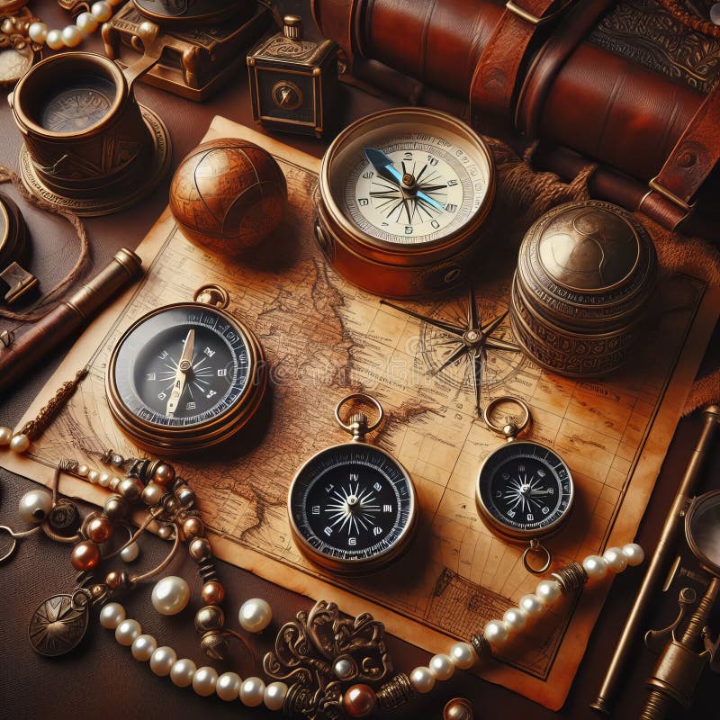 Vintage Nautical Exploration Setup Stock Photo - Image of treasure ...