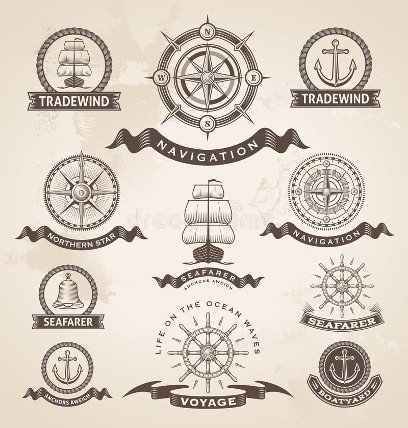 Vintage Nautical Marine Label Set. Stock Vector - Illustration of ...
