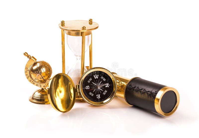 Vintage Navigation Equipment on Old World Map. Top View Stock Image ...