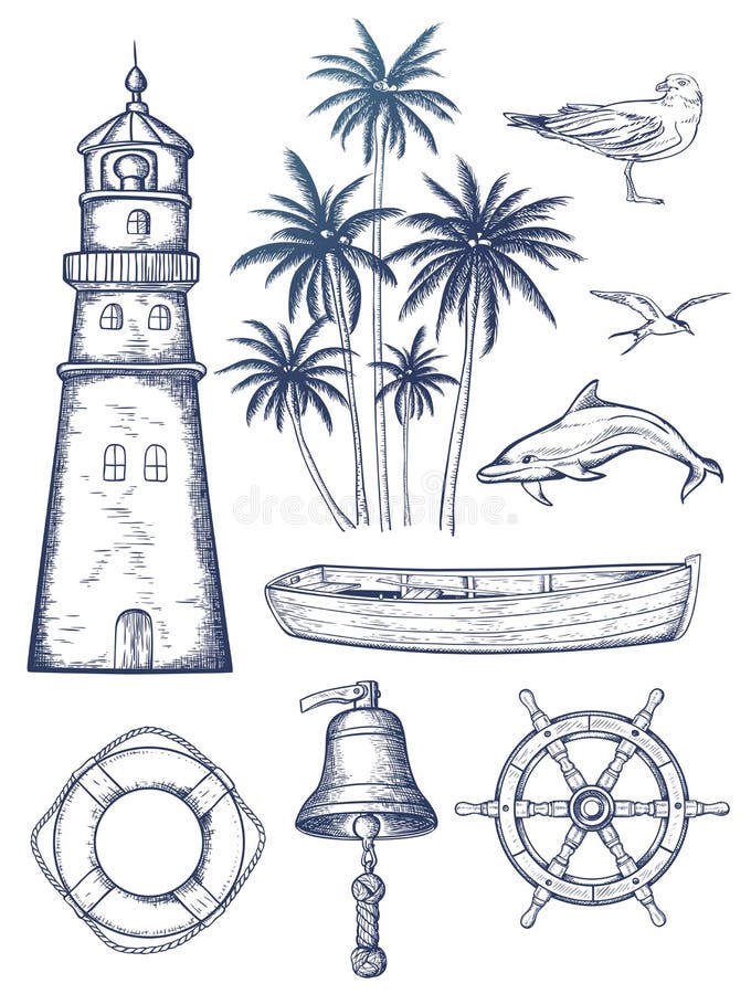 Vintage nautical set stock vector. Illustration of ocean - 75080282