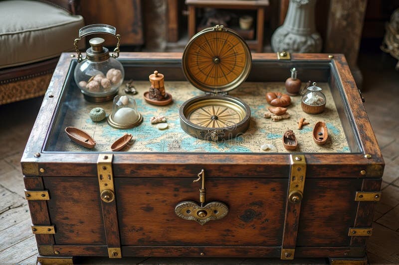 Vintage Nautical-themed Wooden Chest with Compass and Maritime ...