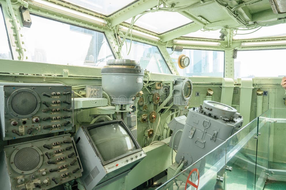 Vintage Naval Command Bridge with Control Panels and Instruments Stock ...