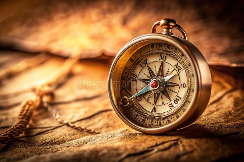 Vintage Navigation Compass on Rustic Brown Paper a DocumentaryStyle ...