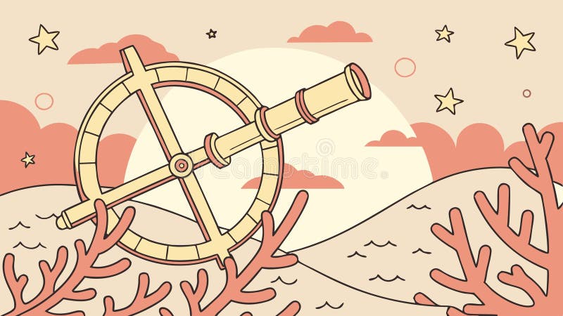 Vintage Navigation Instrument Under Starry Sky, Vector Design ...