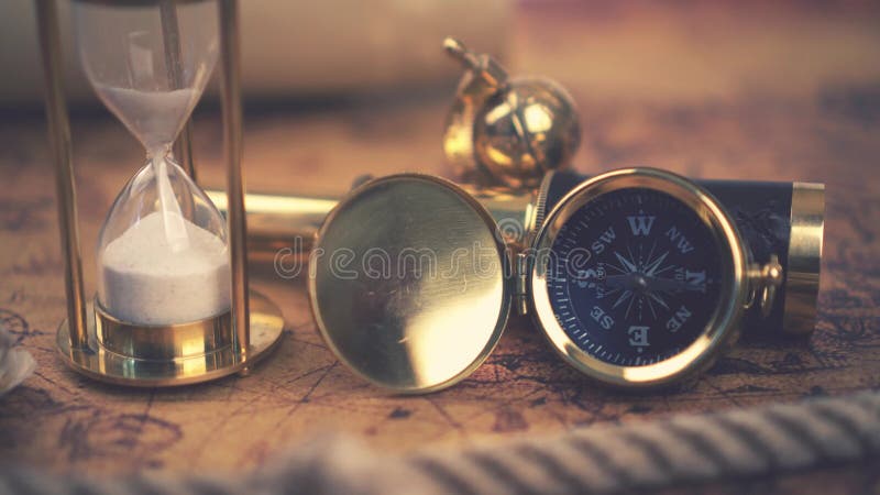 Vintage Navigation Items on Ancient World Map Stock Footage - Video of ...