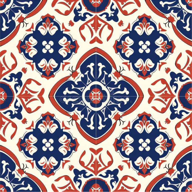 Vintage Navy and Red Mediterranean Tile Design Stock Image - Image of ...