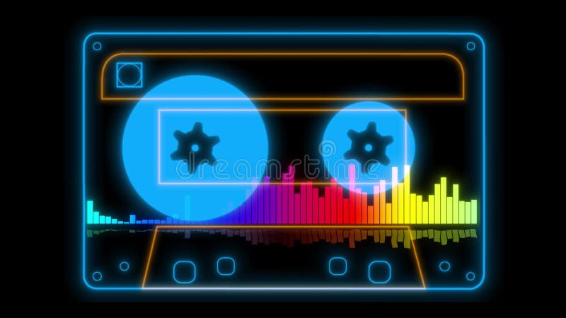 Vintage Neon Cassette Tape Animation Template. Music Notes and Spectrum ...