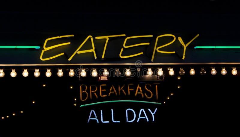 Vintage Neon Eatery and Breakfast All Day Sign Stock Image - Image of ...