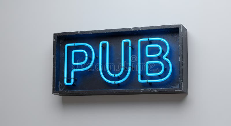 Vintage Blue Neon Pub Sign on White Background Stock Illustration ...