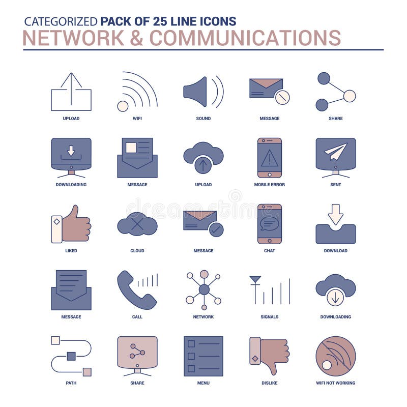 Vintage Network and Communication Icon Set - 25 Flat Line Icon S Stock ...
