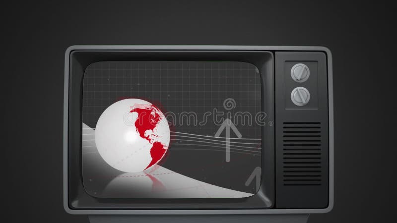 Vintage TV News Screen with Blue and White Digital Globe Rotating Stock ...