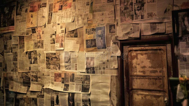 Vintage Newspaper Pages Wall. Generative AI. Stock Illustration ...
