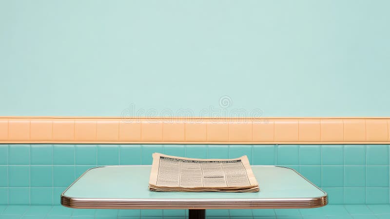 Vintage Newspaper on Table in Minimalist Space Stock Illustration ...