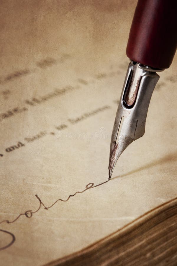 Vintage Nib Pen Signing Old Paper Stock Photo - Image of grunge ...