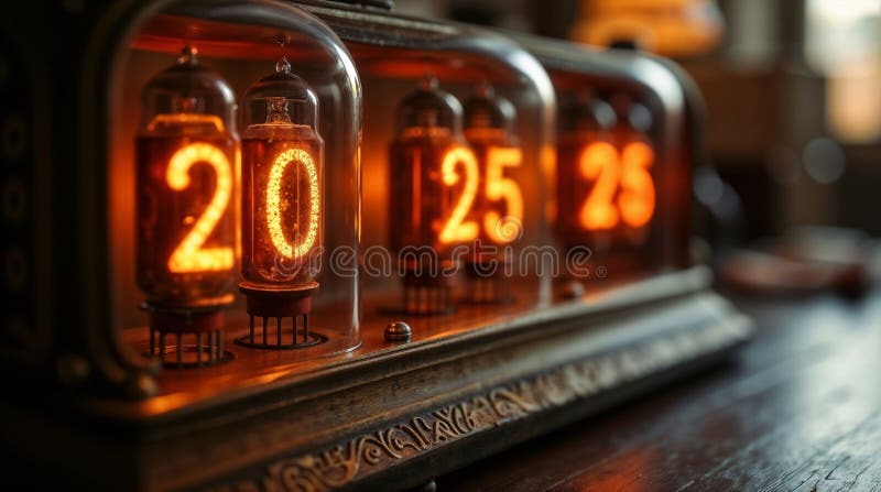 Vintage Nixie Tube Clock Displaying the Time 20:25 Stock Illustration ...