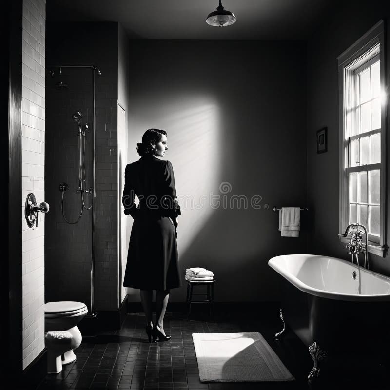 Vintage Noir Bathroom with Art Deco Shower Stock Illustration ...