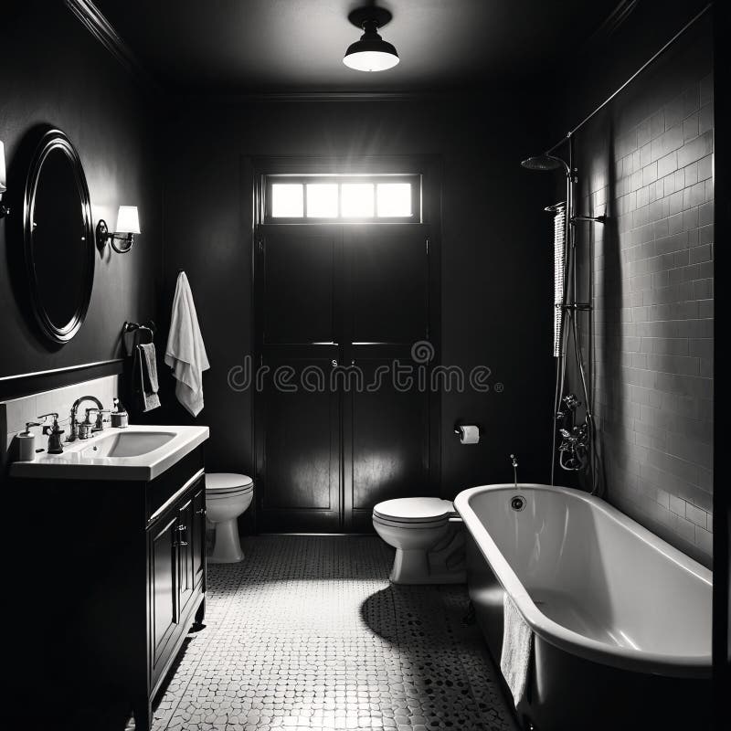 Vintage Noir Bathroom with Art Deco Shower Stock Illustration ...