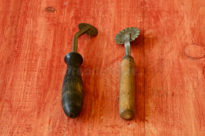 Vintage Noodle Cutters on Wooden Background Stock Image - Image of ...
