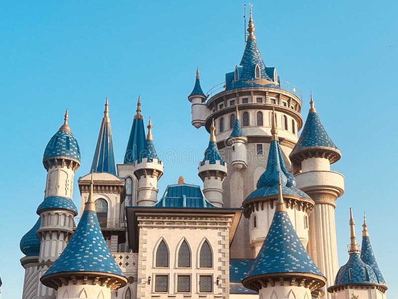 Blue castle and towers stock image. Image of architecture - 293659203