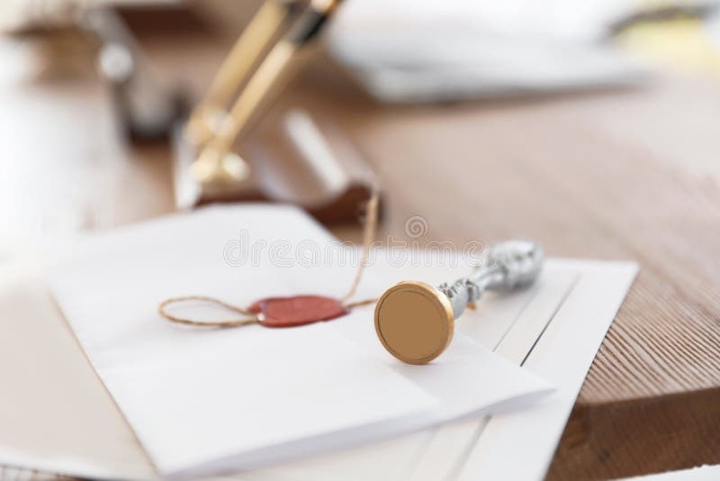 Vintage Notary Stamp and Documents on Desk Stock Image - Image of ...