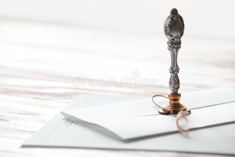 Vintage Notary Stamp and Documents on Wooden Table, Closeup Stock Photo ...