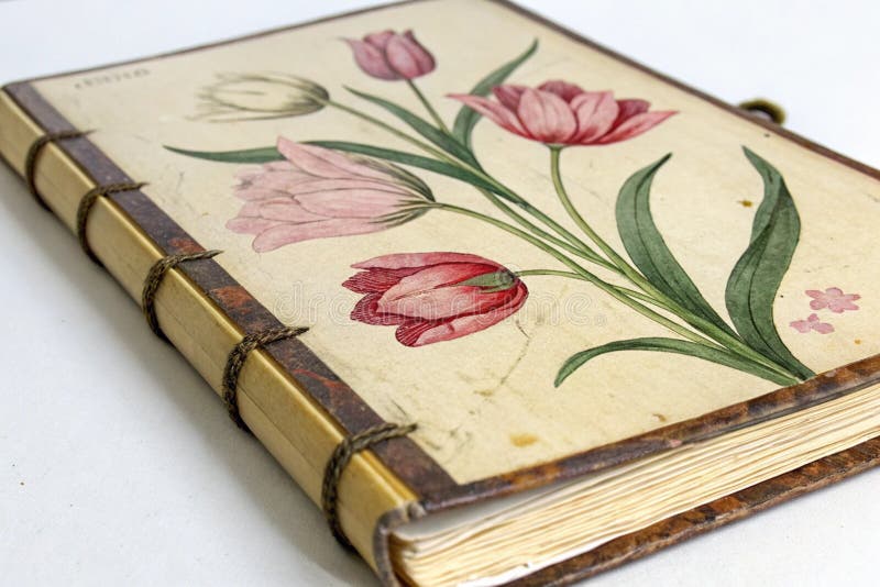 Vintage Notebook with Fresh Tulips Stock Illustration - Illustration of ...