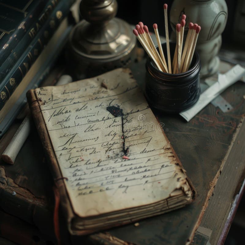 Vintage Notebook with Handwritten Notes and Matches Stock Photo - Image ...