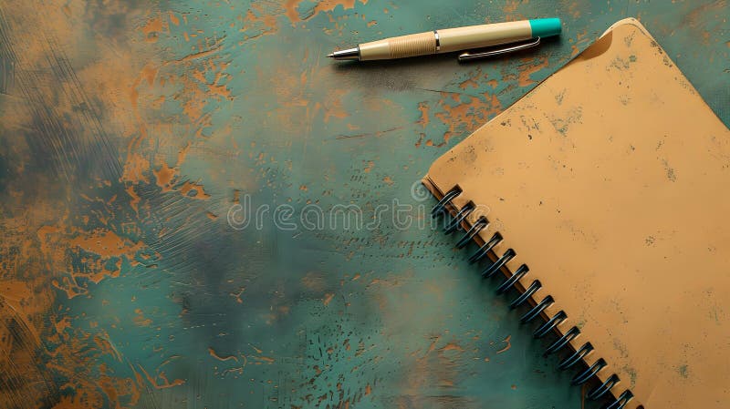 Aesthetic Still Life of an Open Notebook with a Pen on a Textured Blue ...