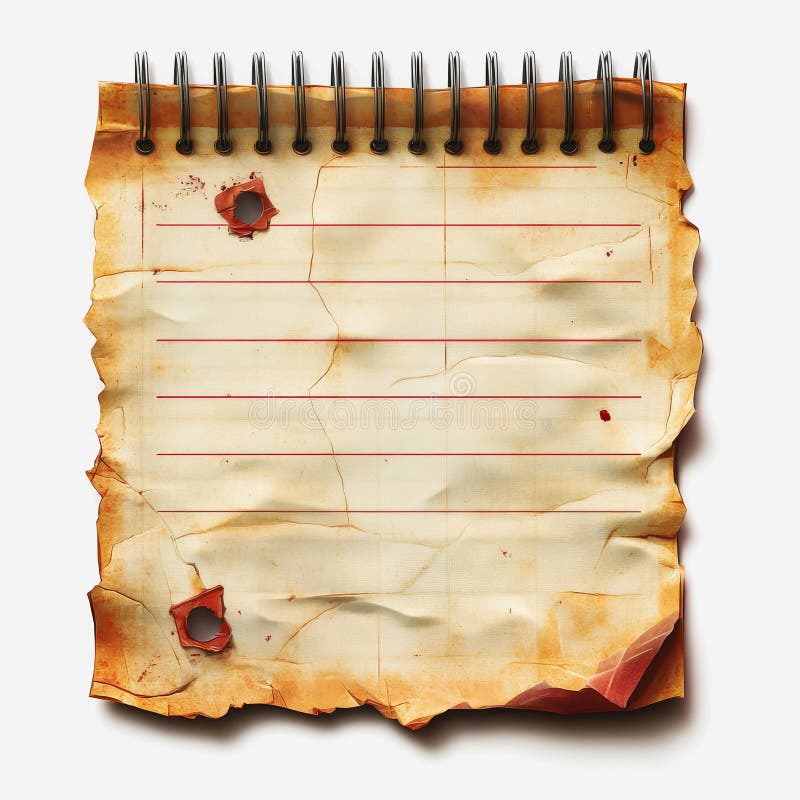 Vintage Notepad with Torn Edges and Red Marks, Isolated on White ...