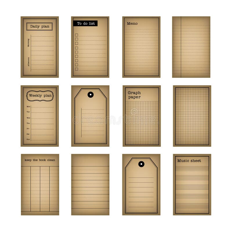 Vintage Notepad Stationery Set Vector Design Retro Memo, Note, daily ...
