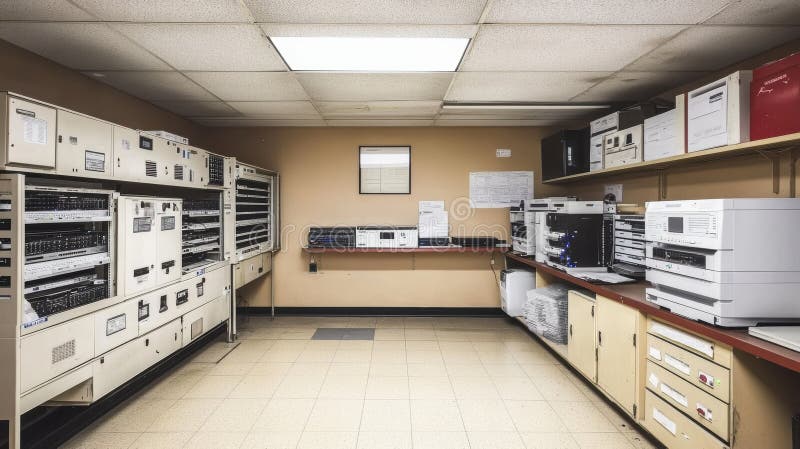 Vintage Nuclear Bunker Control Room with Retro Computers and Equipment ...