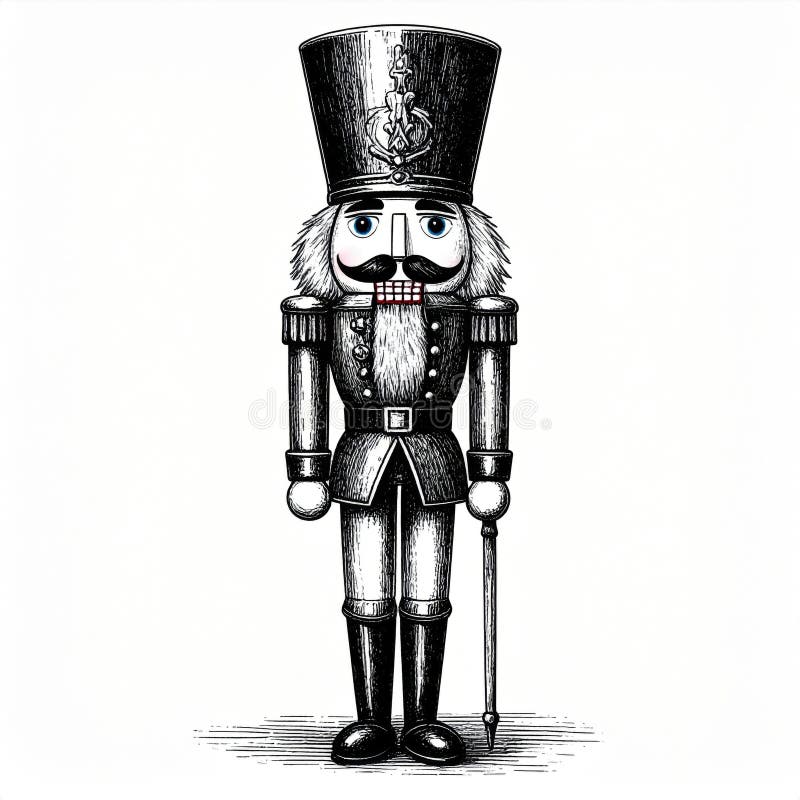 Vintage Nutcracker Illustration Black and White Stock Illustration - Illustration of standing ...