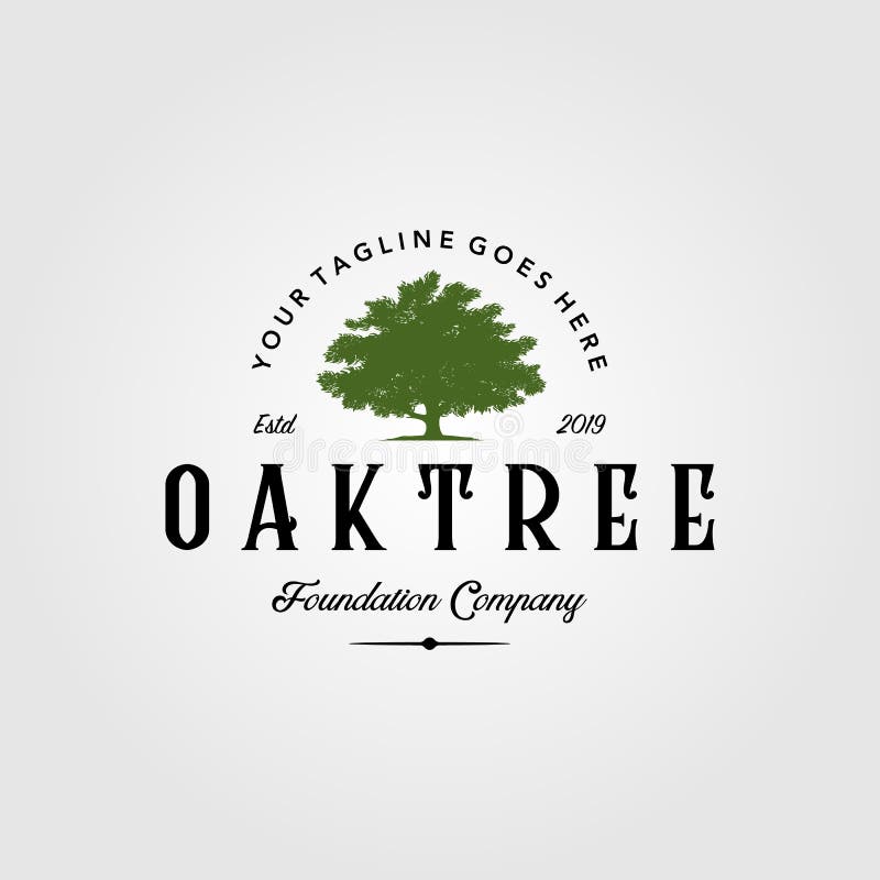 Vintage Oak Tree Logo Retro Illustration Emblem Label Design Stock ...
