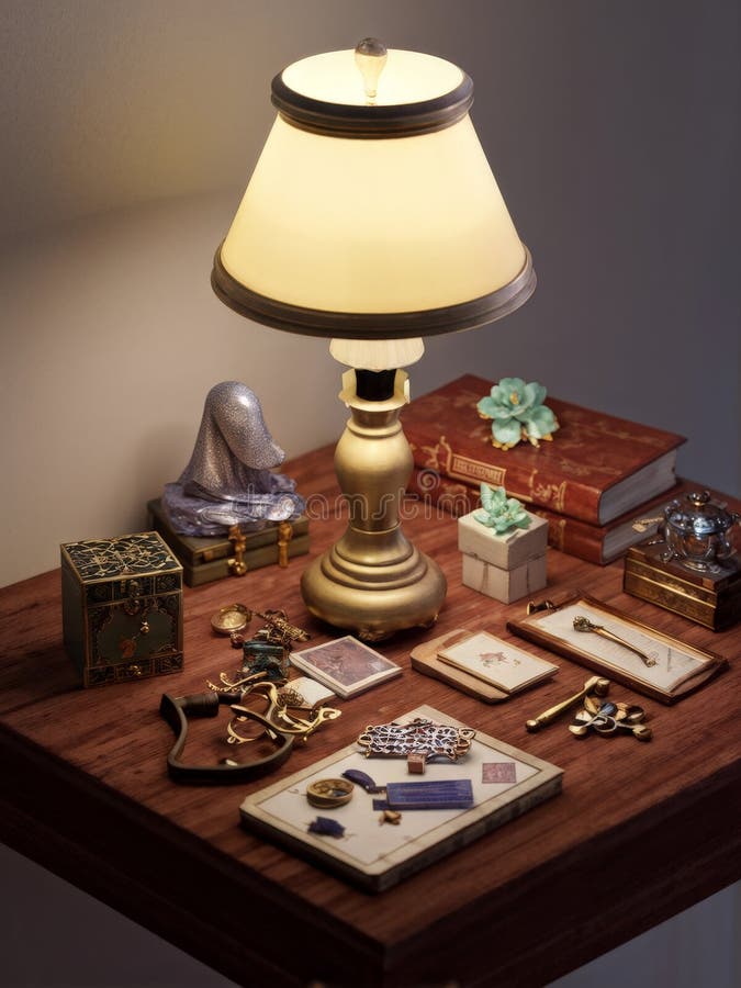 Vintage Objects and Accessories on Wooden Table. Stock Illustration ...