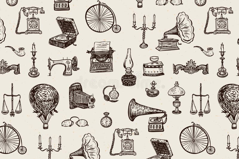 Vintage objects pattern stock vector. Illustration of candlestick ...