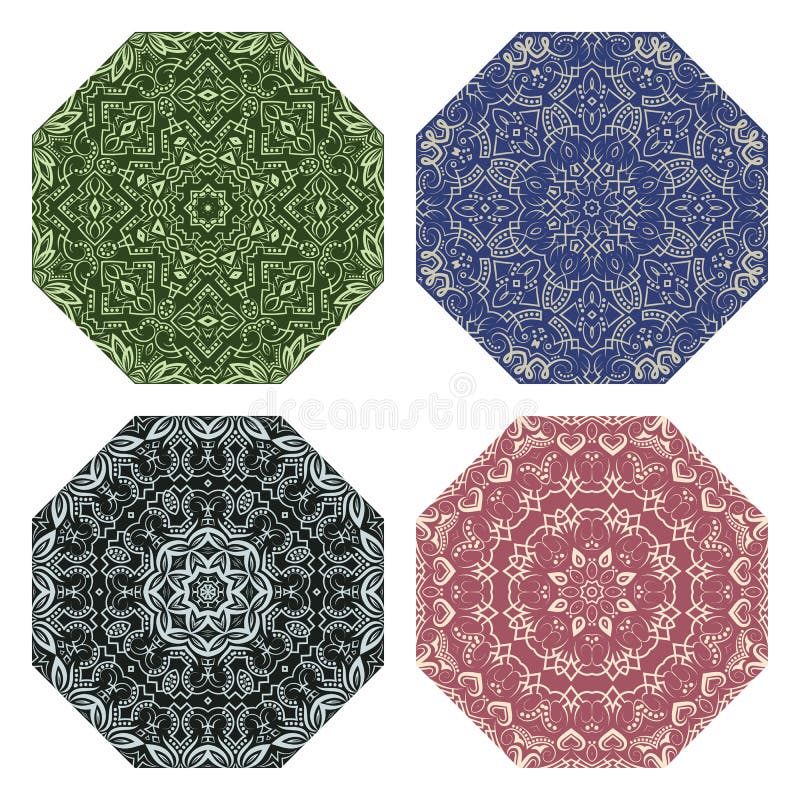 Vintage Octagonal Patterns Set. Elegant Floral Ornaments for Rug or ...