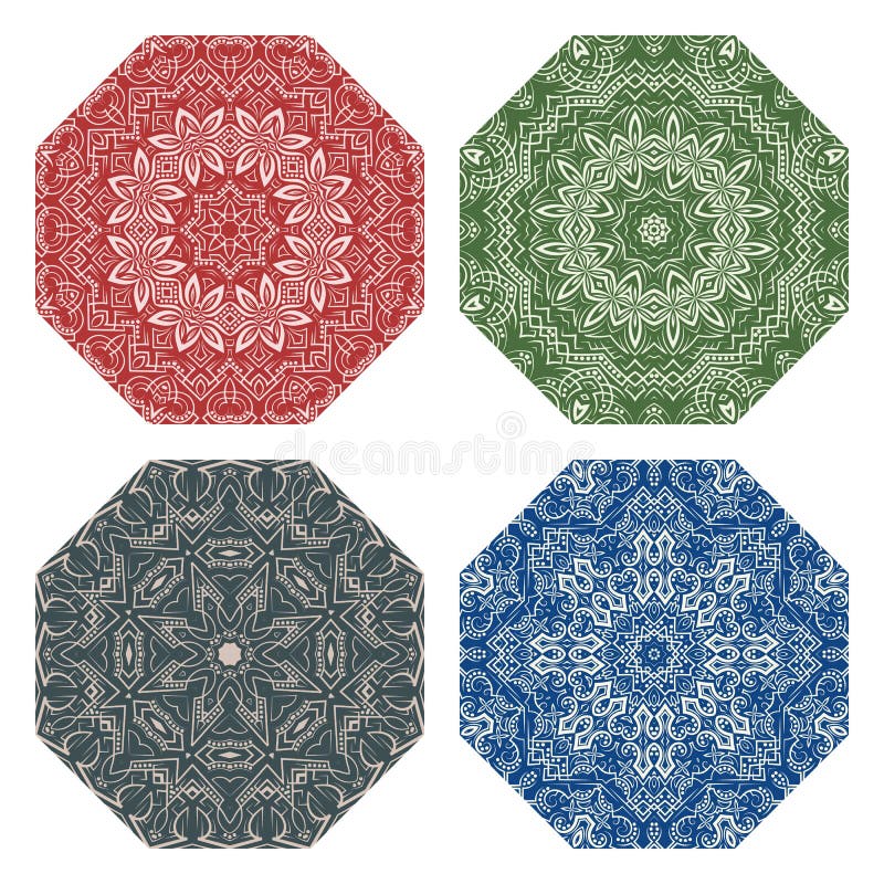 Vintage Octagonal Patterns Set. Ethnic Ornaments for Rug or Plate ...