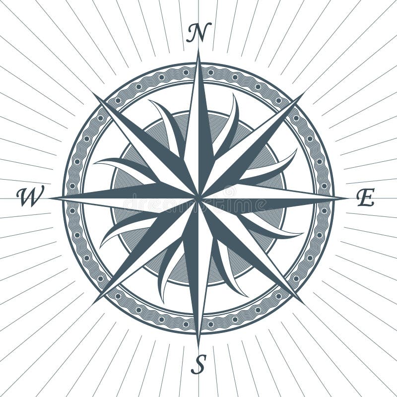 Vintage Old Antique Wind Rose Nautical Compass Sign Label Emblem Stock ...
