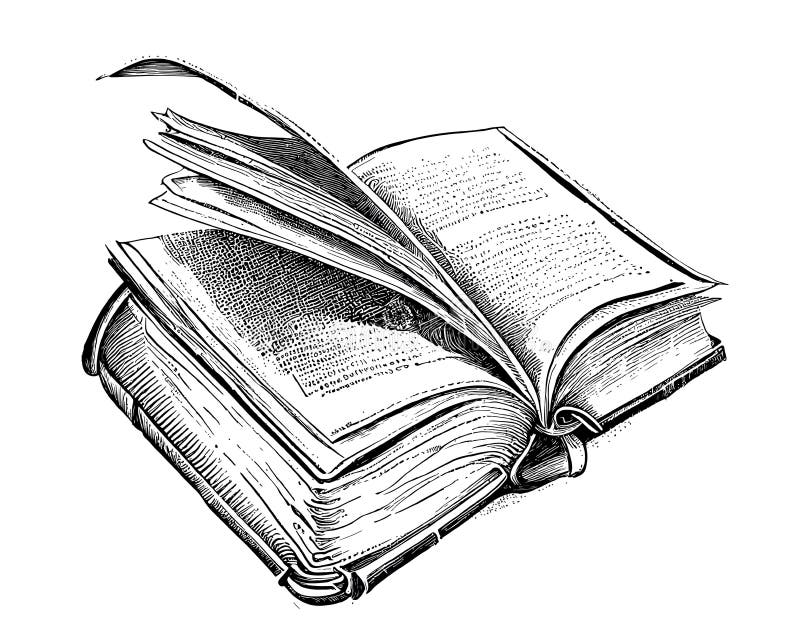 Vintage Old Book Open Engraved Sketch Hand Drawn Stock Vector ...