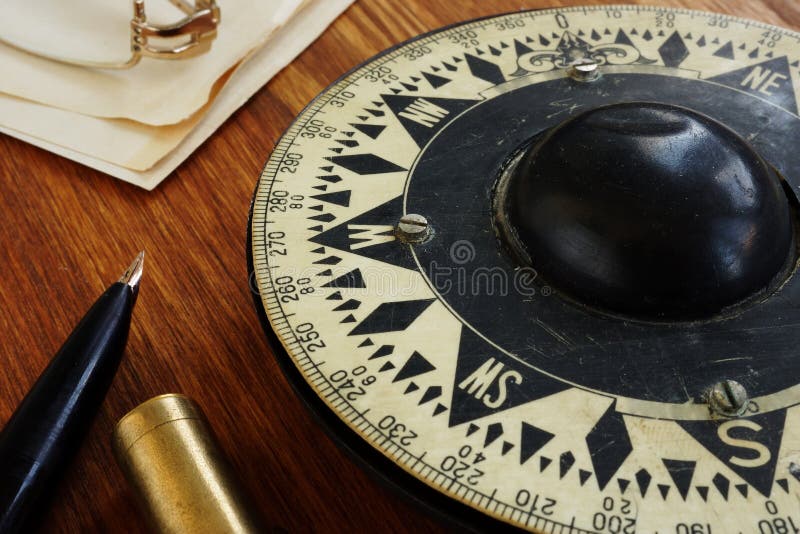 Vintage Old Compass and Pen. Adventure and Travelling. Stock Image ...