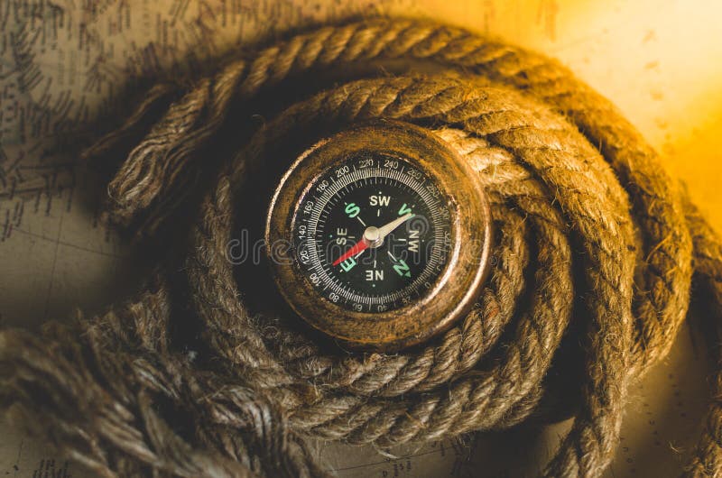 Compass, Rope and Old Box on the Map Stock Image - Image of vintage ...