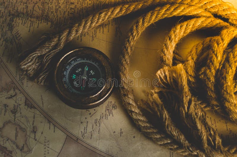 Compass, Rope and Old Box on the Map Stock Image - Image of vintage ...