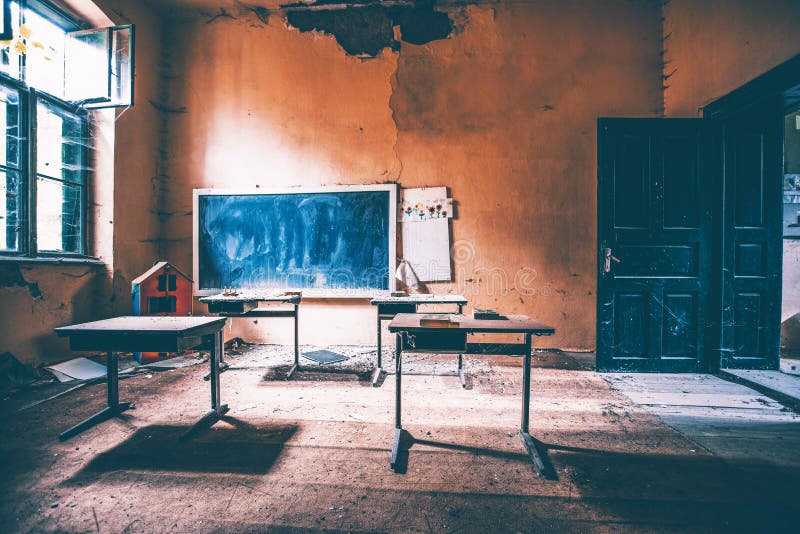 Vintage Old Destroyed Classroom Inside Abandoned School with Chalk ...
