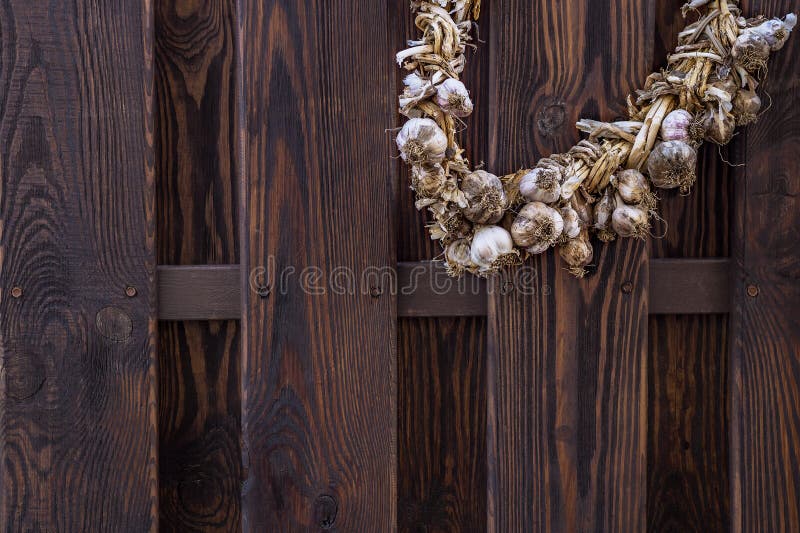 Vintage Old Fence and Bundle of Garlic Stock Image - Image of object ...
