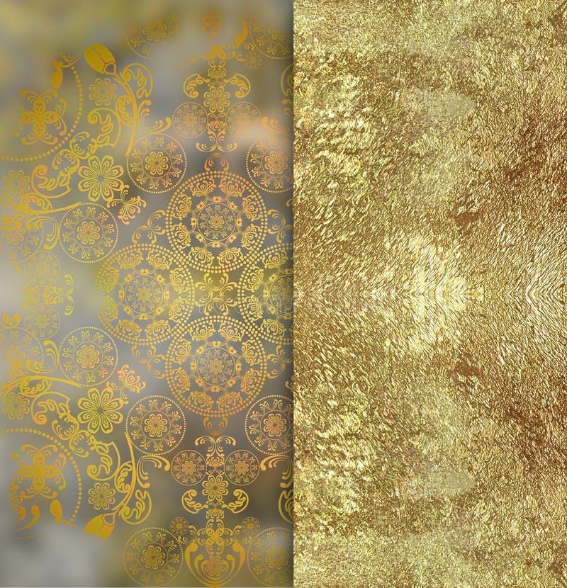 Vintage Old Floral Golden Design on Blur Background Stock Illustration ...