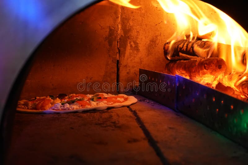 Vintage Old Oven with Fire Inside for Baking Original Pizza Stock Photo ...