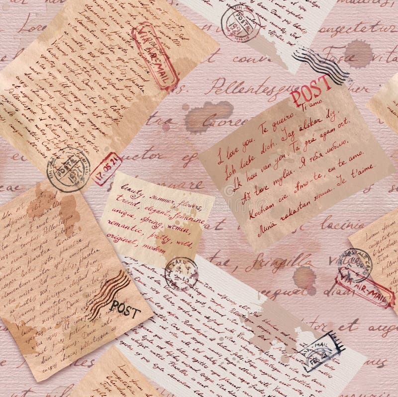 Vintage Old Paper with Hand Written Letters and Postal Stamps ...
