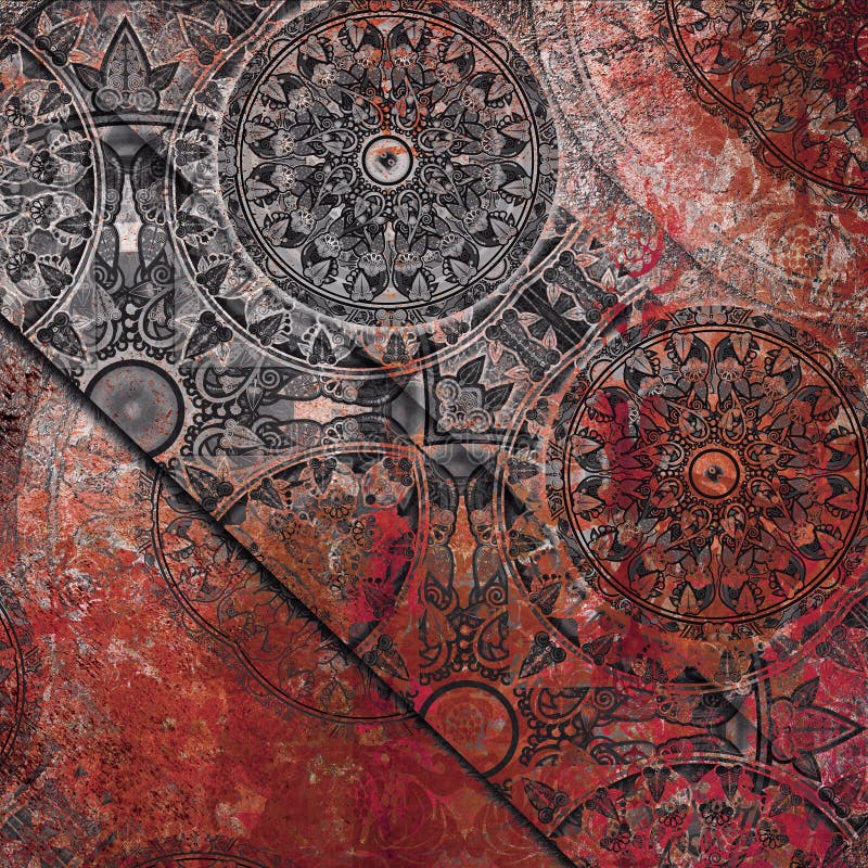 Vintage Old Patterned Black Red Background Dark Stock Illustration ...