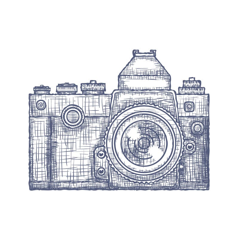Vintage Old Photo Camera Vector Logo Hand Drawn Design Template. Vector ...