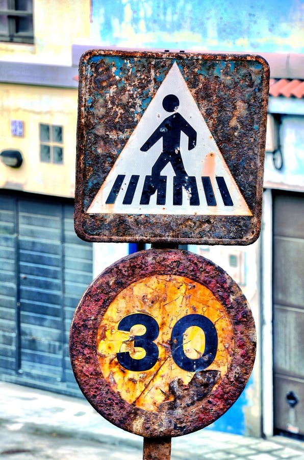 Vintage Old Rusty Road Sign Stock Image - Image of metal, message ...